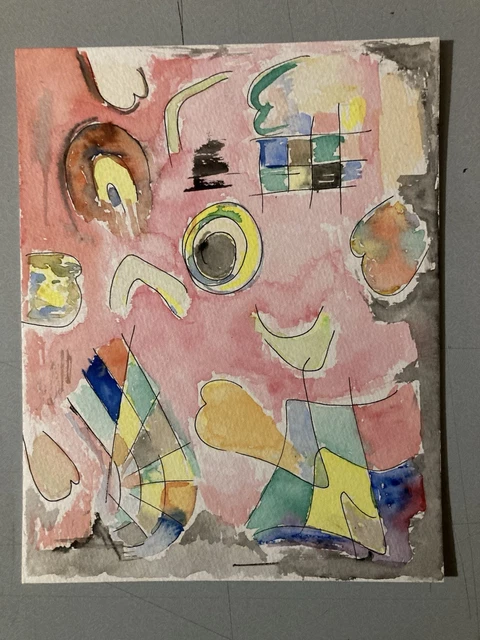 BEAUTIFUL DRAWING PAINTING Gouache Abstract 1980 to Identify Surrealism ...