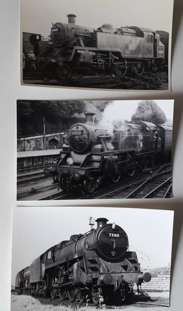 RAILWAY PHOTOS; 3 x BR Std Locos; 73160, 82022, 82005 c1960s Size; 5½ ...