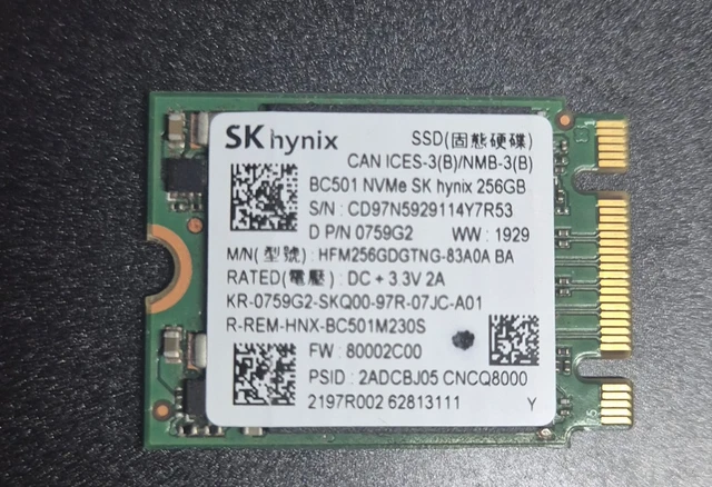 SK HYNIX BC511 NVMe 256GB M.2 2230 PCIe SSD Modell HFM256GDGTNI-82A0A ...