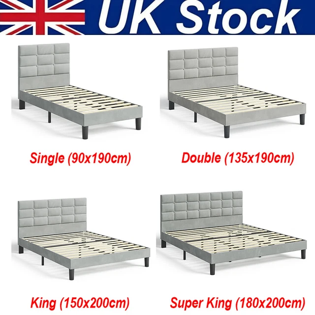 BED FRAME VELVET Upholstered Headboard Single Double King Super King ...