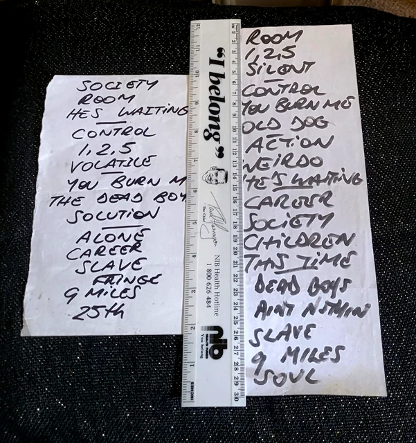 LIME SPIDERS ORIGINAL hand written set lists x 2 Mick Blood Radio ...