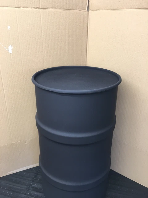 BARIL MÉTAL 60 L NOIR MAT bidon tonneau coffre décoration alimentaire ...