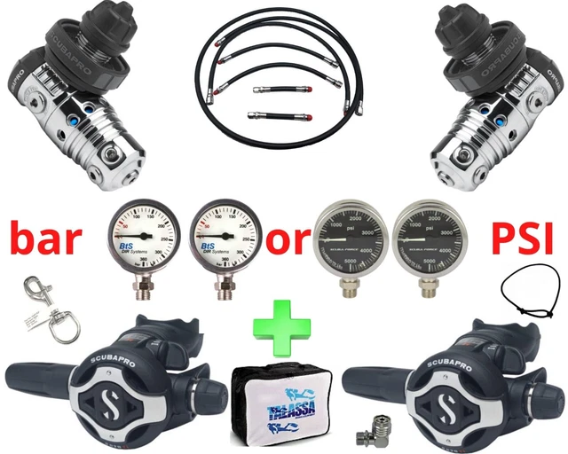 SCUBAPRO SIDEMOUNT SET - 2x MK25 EVO S620Ti + 2x SPGs bar or PSI - DIN ...