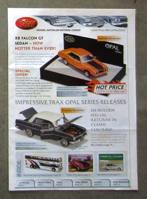 TRAX CATALOGUE 2009 Brochure DieCast 1/43 FALCON XB GT V8 HQ PREMIER EH ...