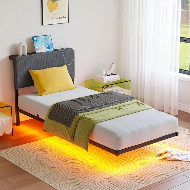 SINGLE BED FRAME with LED Light 3ft Floating Bed Frame with £117.08 ...