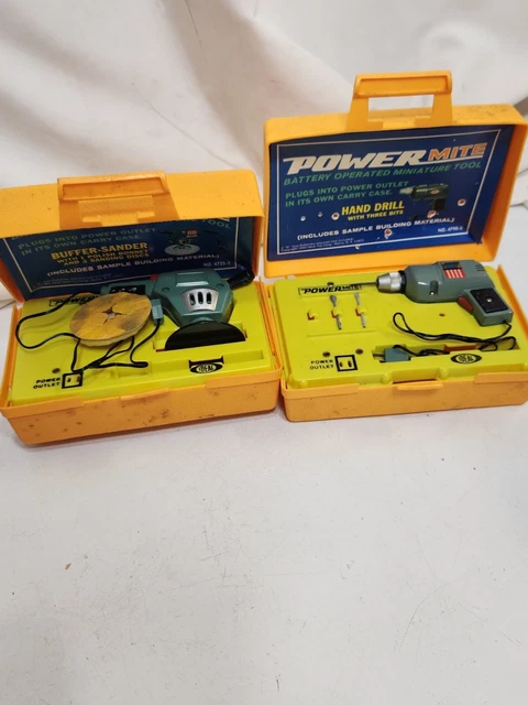 VINTAGE POWERMITE MINI Buffer/Drill set Toy Set By Ideal W/Case and ...