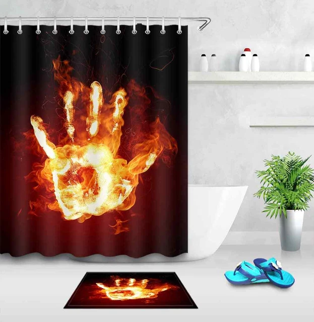 INVINCIBLE FIRE HAND 3D Shower Curtain Waterproof Fabric Bathroom ...