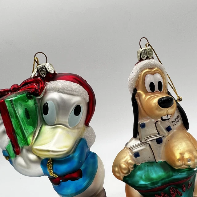 DISNEY SANTAS BEST Donald Duck & Pluto European Style Glass Christmas ...