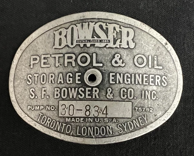 BOWSER VINTAGE PETROL Pump Badge Oil Tag Garage Gas Service Station ...