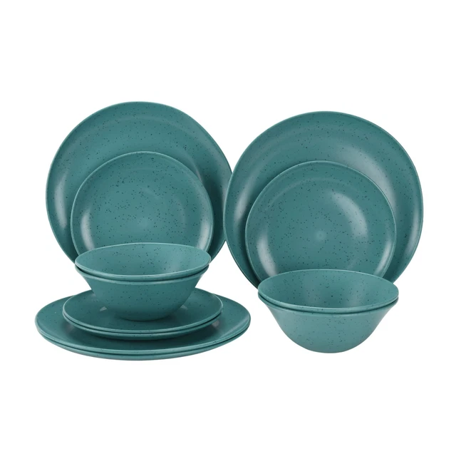 AQUA 12-PIECE ECO-FRIENDLY Dinnerware Set, Recycled Plastic and BPA ...