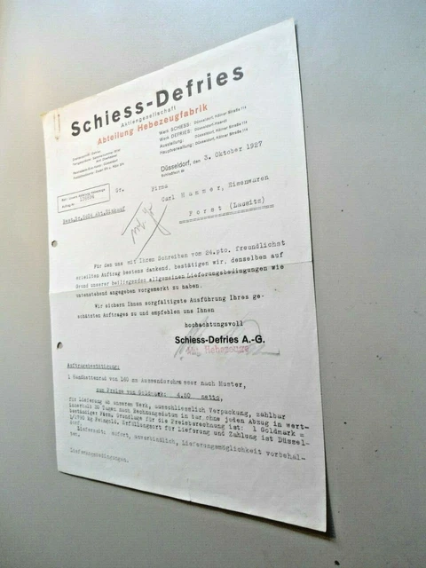 ALTE RECHNUNG ANSCHREIBEN Hebezeugfabrik Schiess-Defries Düsseldorf ...