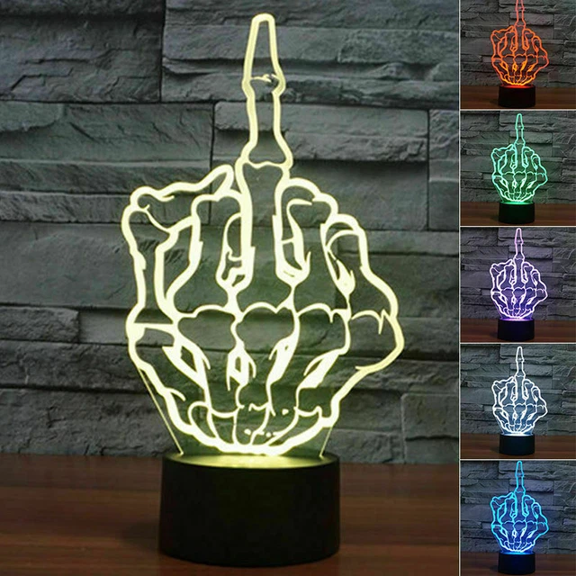 7 COLOR CHANGING Hot Middle Finger 3D LED illusion Night Light Desk ...