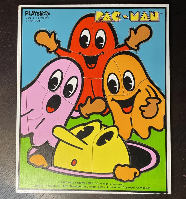 VINTAGE 1982 PLAYSKOOL Pac Man Wooden Board Puzzle #360-2 18 Pieces ...