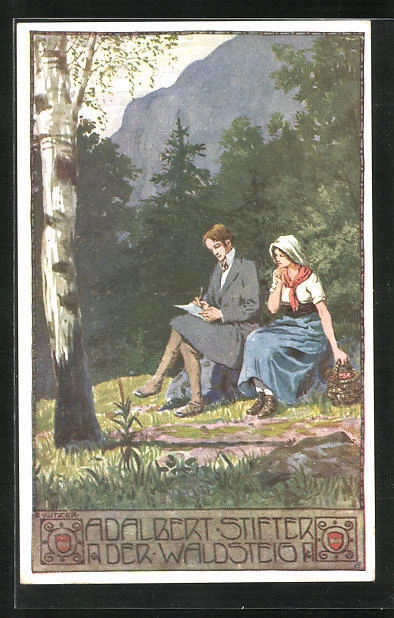 CARTOLINA ARTISTA ERNST Kutzer: Linz a.d. Danubio, Adalbert Stifter ...