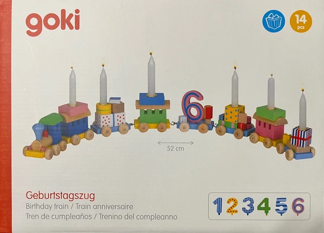 GOKI HOLZ ZUG Geburtstagszug kunterbunt Zahlen 1-6 Kindergeburtstag ...