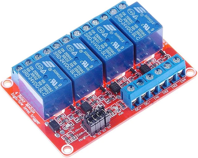 4 CHANNEL 24V Relay Module with Opto-Isolated Support High and Low ...