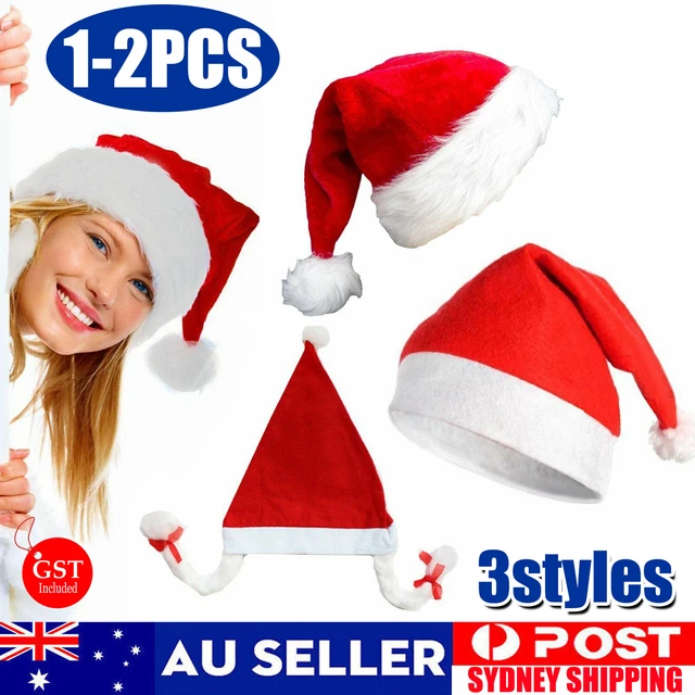 1/2PCS SANTA HAT Red & White Xmas Cap Adult Holiday Costume Head Gear ...