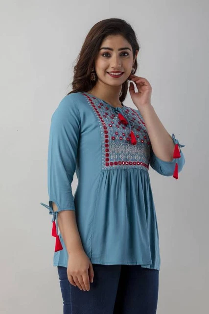 ABITO KURTI ETNICO Designer pronto all'uso da donna bellissimo corto di ...