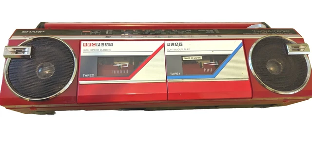 SHARP STEREO RETRO Boombox Radio Dual Cassette Player WQ-372E(R) Good ...
