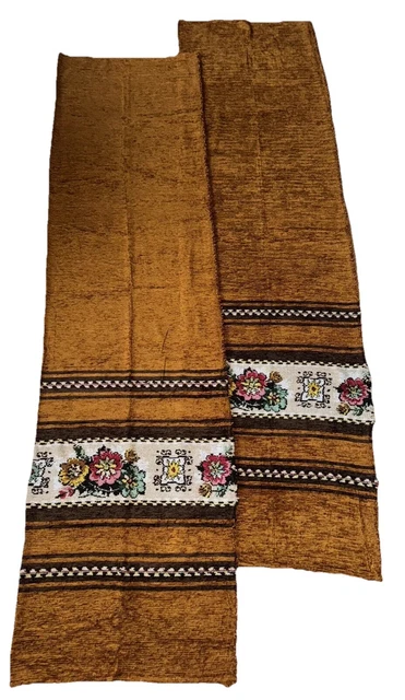 VINTAGE 1920'S RUST FLORAL CHENILLE ART DECO EDWARDIAN LONG CURTAINS X ...