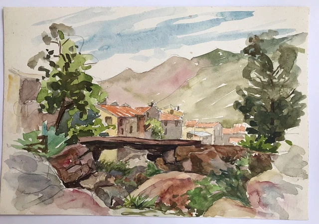 TABLEAU PEINTURE AQUARELLE Originale Jacques Godard (1920-2016) Paysage France EUR 50,00 ...