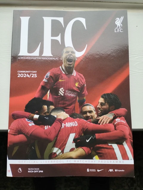 LIVERPOOL V WOLVES Anfield 16/02/2025 OFFICIAL Matchday PROGRAMME, L.F ...