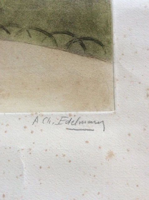 TABLEAU ANCIEN EAU forte signé Charles Auguste Edelmann EUR 65,00 ...