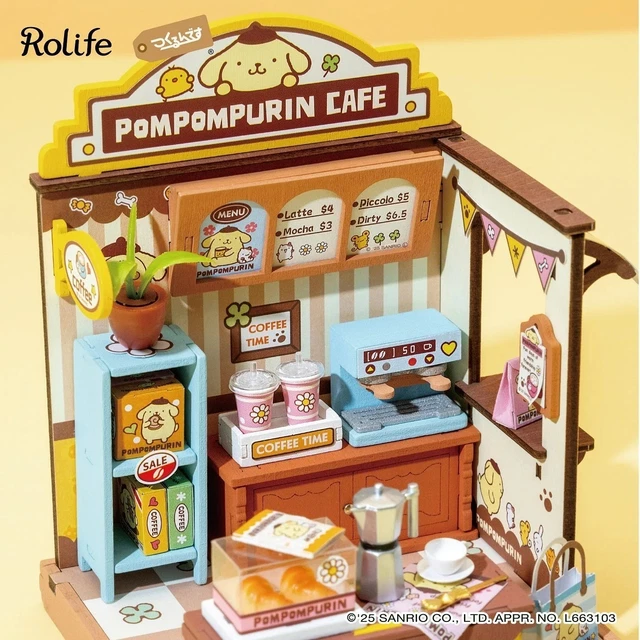ROBOTIME TSUKURUNDESU POMPOMPURIN Cafe Sanrio DIY Miniature Dollhouse ...