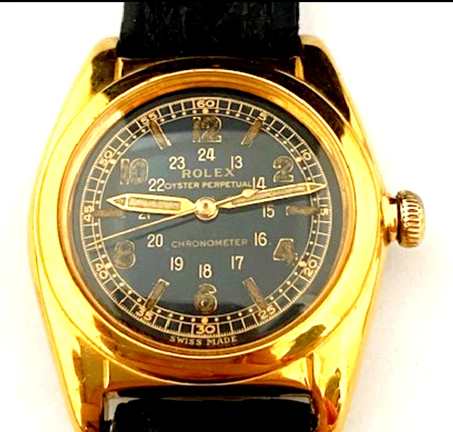 ROLEX 1940S BLACK DIAL OYSTER PERPETUAL 2940 BUBBLEBACK CHRONOMETER ...