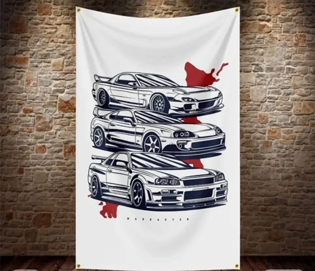 SKYLINE GTR R34 Mazda RX7 FD3S Supra Flag JDM Digital Print Banner 90 x ...