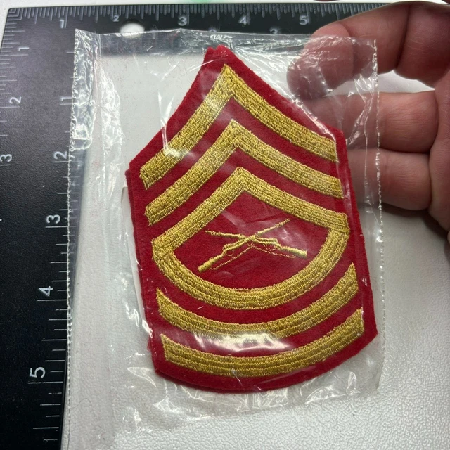 USMC US MARINE Corps GOLD SCARLET MASTER SERGEANT RANK PAIR OF PATCHES ...