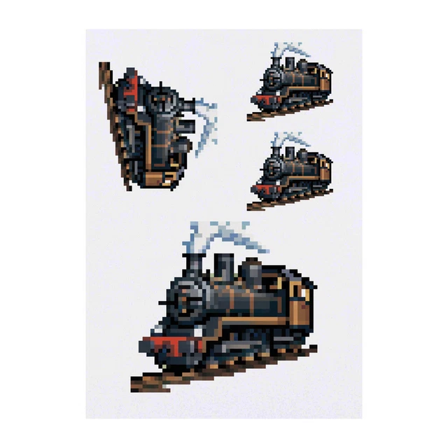 4 X 'STEAM-POWERED Locomotive Train Pixel Art ' Temporary Tattoos ...