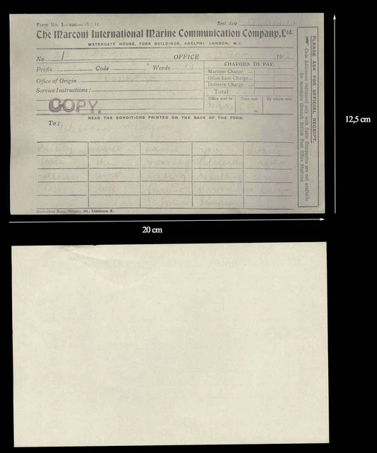 TITANIC - BRUCE Ismay Telegramm an die White Star Line EUR 1,99 ...