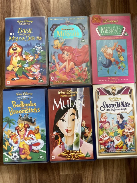 6 X DISNEY VHS Video Bundle - Little Mermaid, Snow White, Mulan, Basil ...