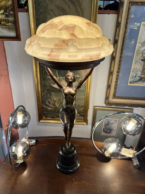 TALL ART DECO Lady Lamp With Marble Glass Shade $1,450.00 - PicClick AU