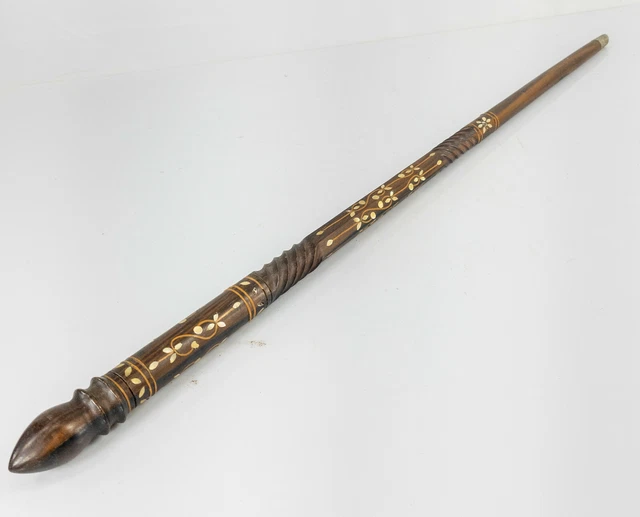 ANTIQUE ROSEWOOD Inlaid Middle Eastern Indian Swagger Stick Cane Wand ...