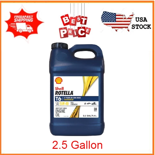 SHELL ROTELLA T6 Full Synthetic 15W-40 Diesel Engine Motor Oil, 2.5 ...