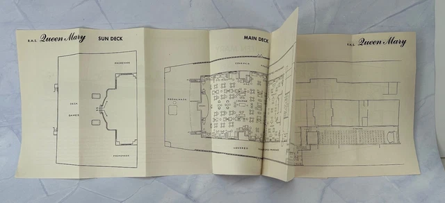 RMS QUEEN MARY PLAN OF CABIN CLASS ACCOMMODATIONS 1952 CUNARD White ...