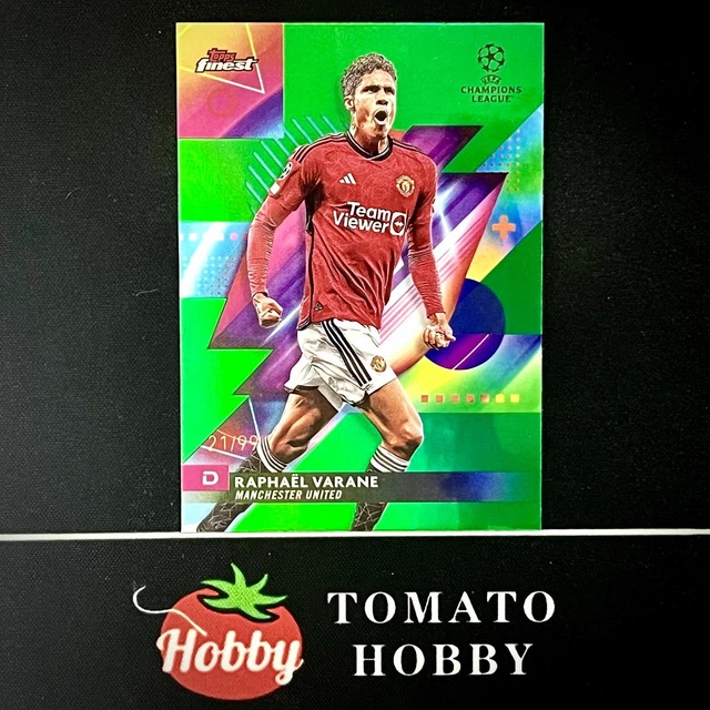 TOPPS MIGLIOR UEFA 2023-24 Raphael Varane/99 Rifrattore Verde Uomo Utd ...