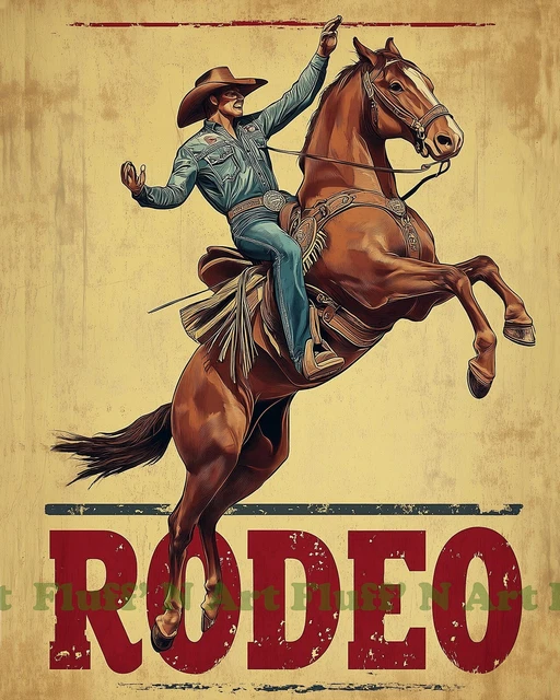 RODEO POSTER COWBOY Horse Rearing AI Digital Image Print 11x14 Giclee ...