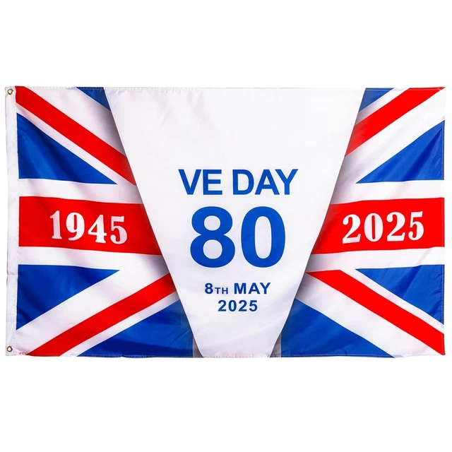 LARGE VE DAY 80th Anniversary Flag 2025 VE Day Flag 5ft x 3ft, WW2 ...
