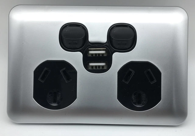 DOUBLE USB PORT 3 Pin Electrical Power Point Socket Outlet Slim GPO ...