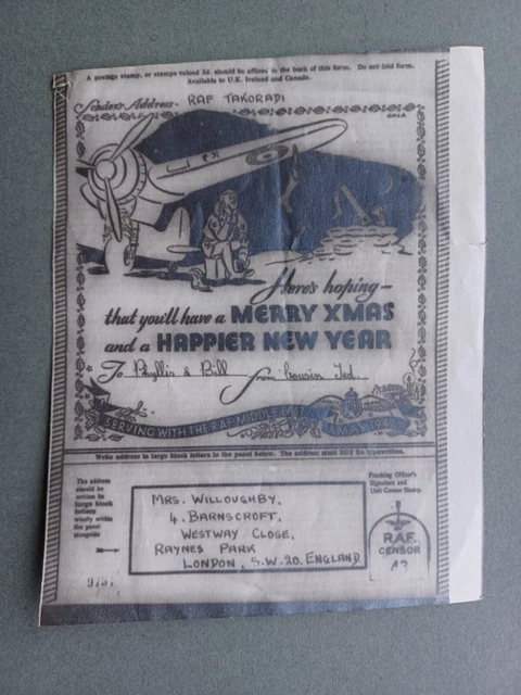 1941 ILLUSTRATED CHRISTMAS Airgraph From Raf Takoradi - Chap Sitting ...