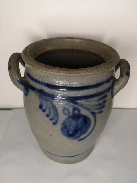 ANTIKER GURKENTOPF, STEINGUT Topf, grau/blau Salzglasur handgemacht ca ...