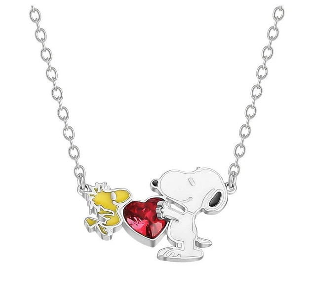 SNOOPY WOODSTOCK HERZ heart Peanuts Kette + Anhänger Schmuck versilbert NEU USA EUR 42,00 ...