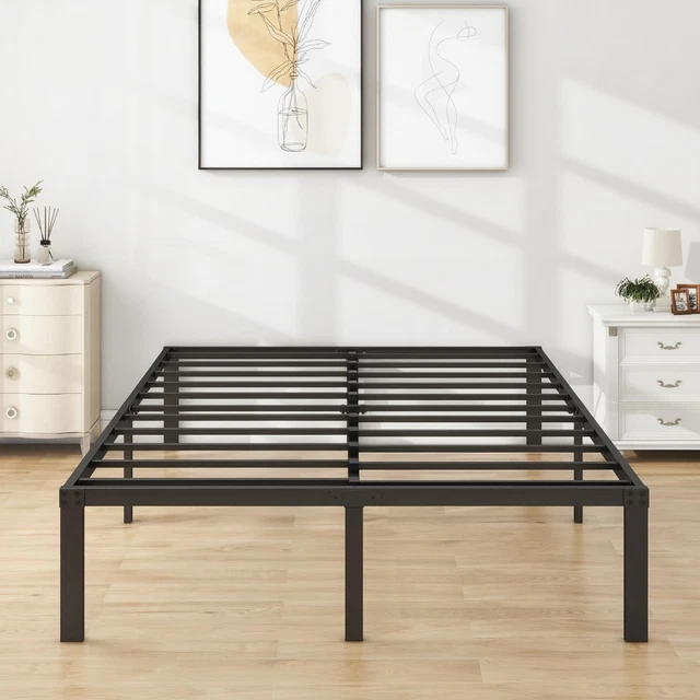 HEAVY DUTY METAL Bed Frame Double 4ft6 Storage Under Bed Support Black ...