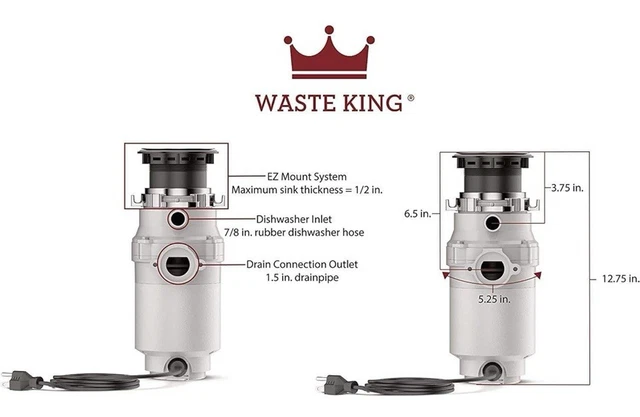WASTE KING 1/2 HP High-Speed Continuous Garbage Disposal With Power ...