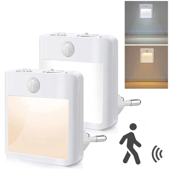 PLUG IN PIR Motion Sensor Hallway Plug Socket LED Night Light Auto Dusk ...