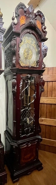 ANTIQUE CARVED AND Inlaid CHIPPENDALE REVIVAL Three Train Musical ...