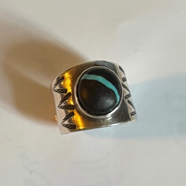 WHIRLING LOG & Arrow Handmade Viking Ribbon Turquoise Sterling Silver ...